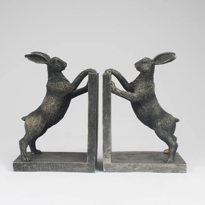 Standing Hare Bookends – Rustic Antique-Style Pair