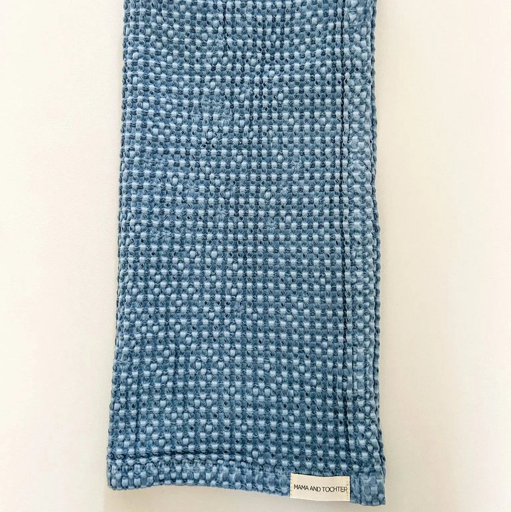 Organic Cotton Waffle Tea Towel - Rustic Country Kitchen Blue XL